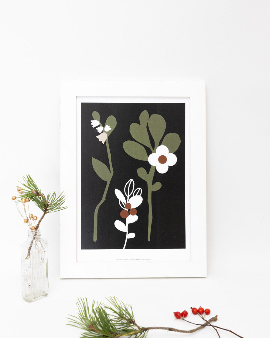 Juliste A4: Puolukka (musta) – Kanelimamma Oy (www.kanelimammankauppa.com)